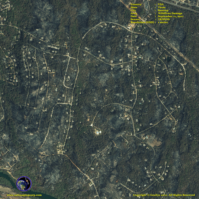 IKONOS Satellite Image of Bastrop, Texas Fires | Satellite Imaging Corp
